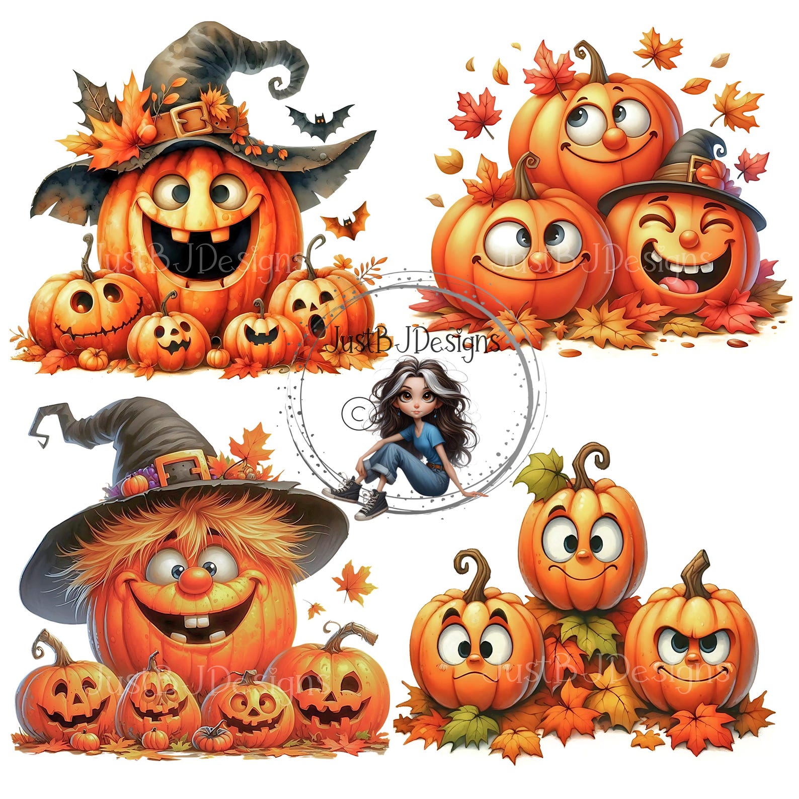 Whimsical Halloween Pumpkin Clipart: 25 High-res Images (commercial Use ...