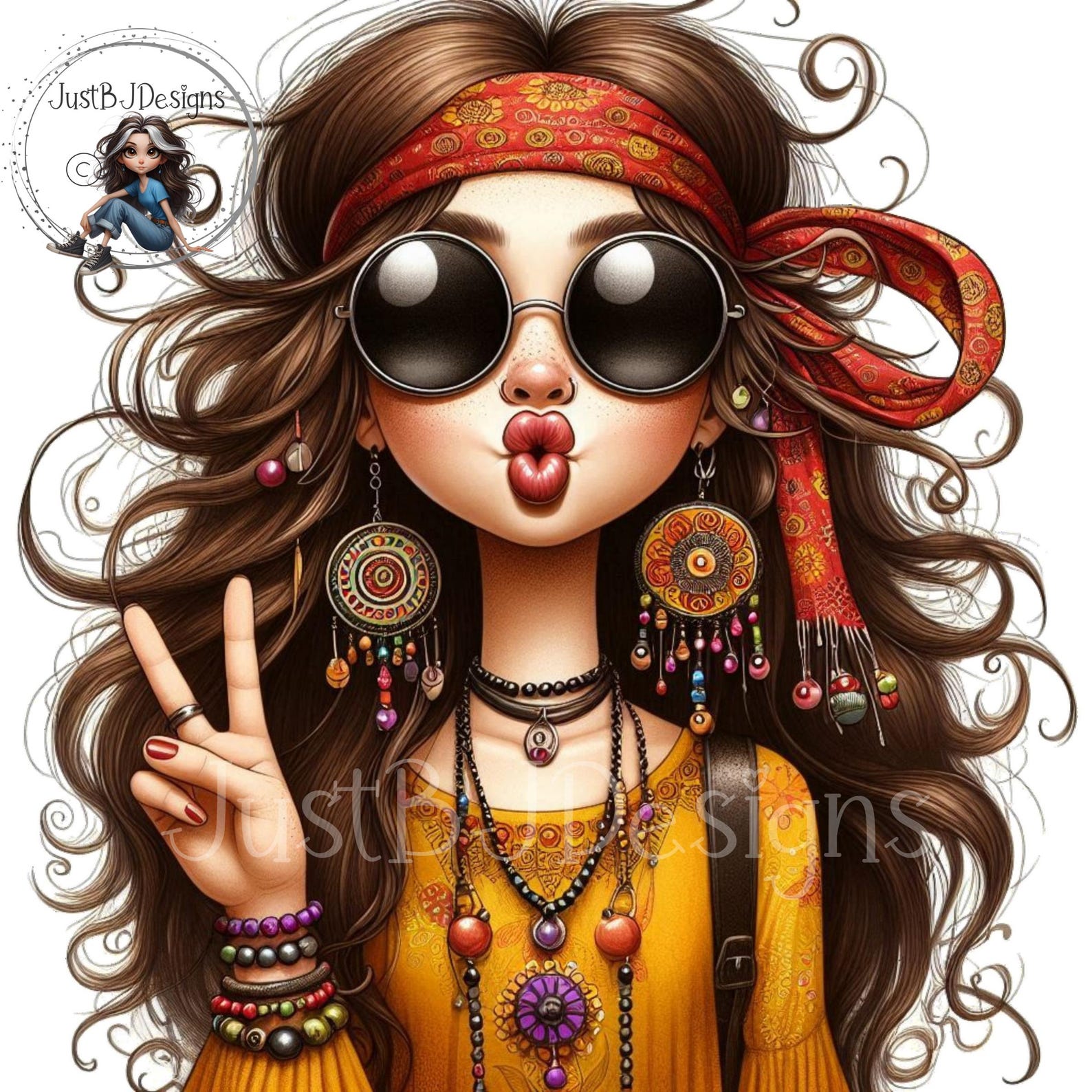 Hippie Girl Art: PNG & JPG Clipart for Commercial Use (digital Download ...