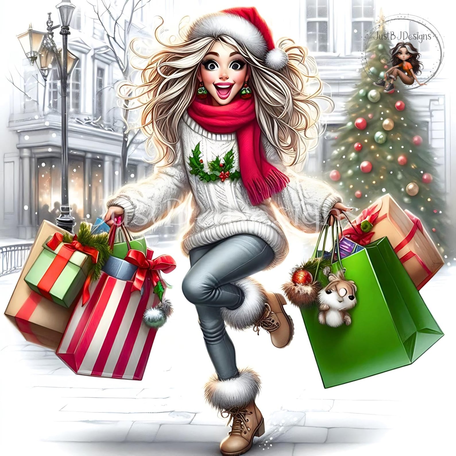 Christmas Shopper Clipart: Whimsical Woman Images (digital Download) - Etsy