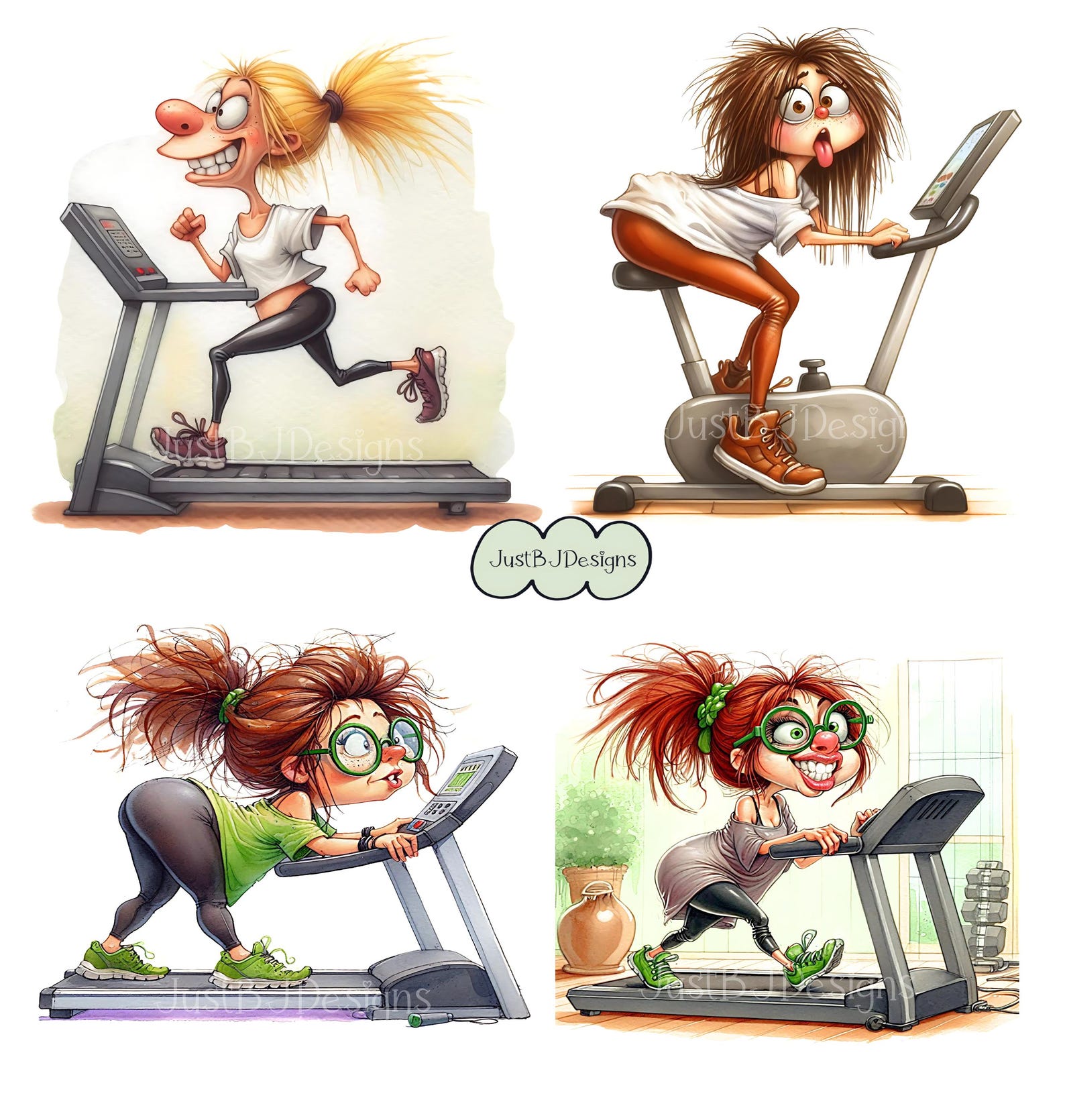 Work Out Lady Funny Whimsy Quirky Clipart - 20 JPG High Resolution ...