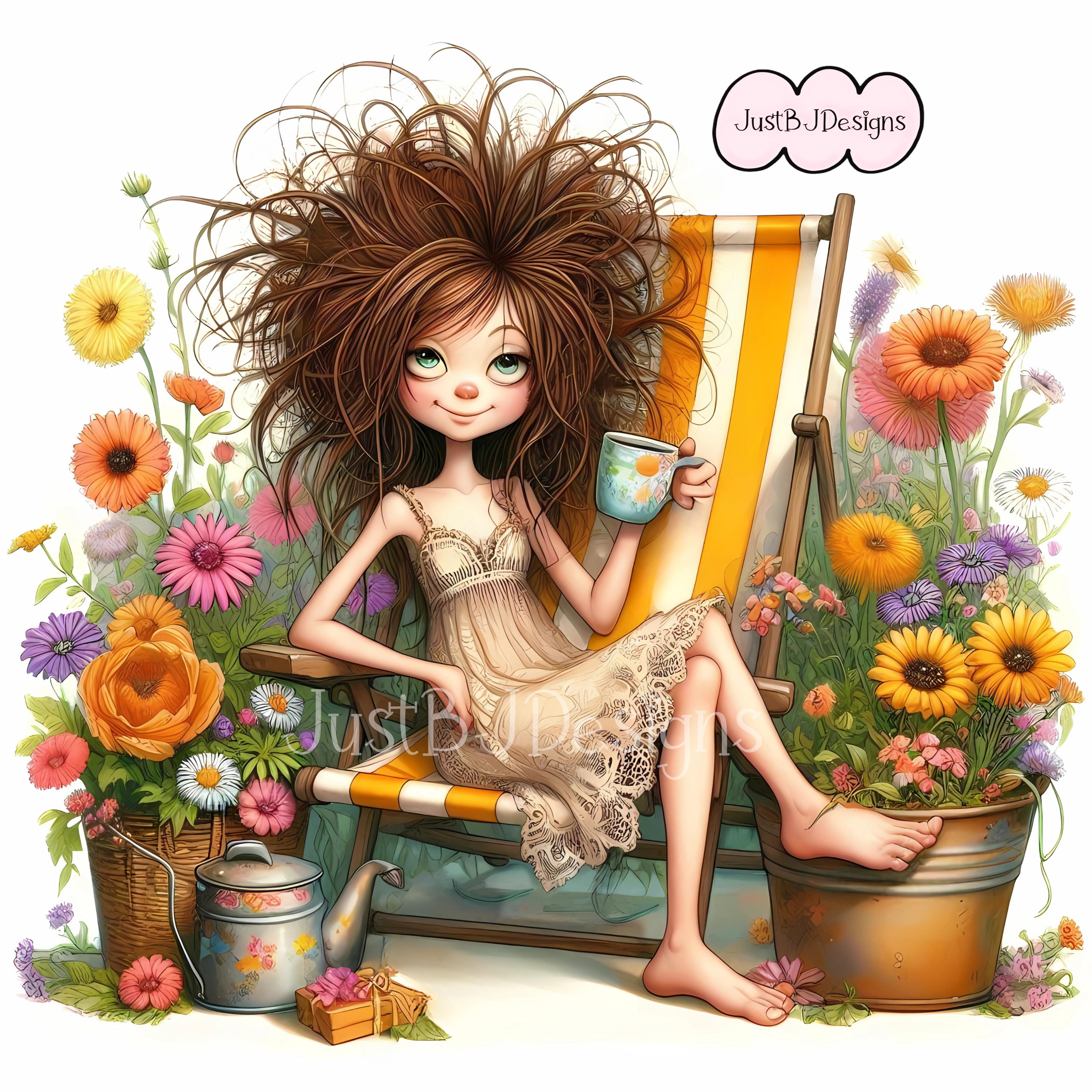 Whimsical Quirky Spring Morning Coffee Lady - 20 High Resolution Images ...