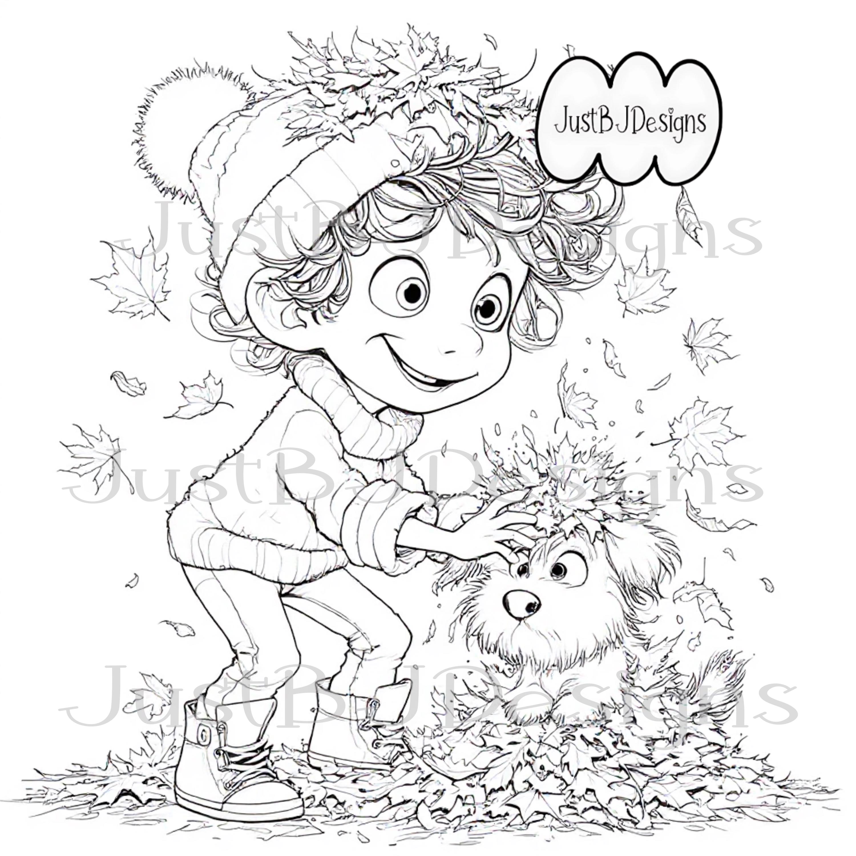 Fall Kids' Digital Coloring - Line Drawing - 5 High Resolution Images ...