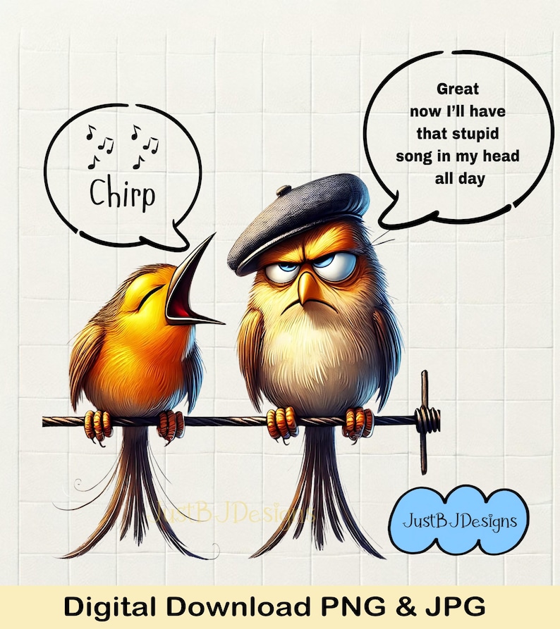 Quirky - Whimsical - Fun Birds Sitting on a Wire - High Resolution ...