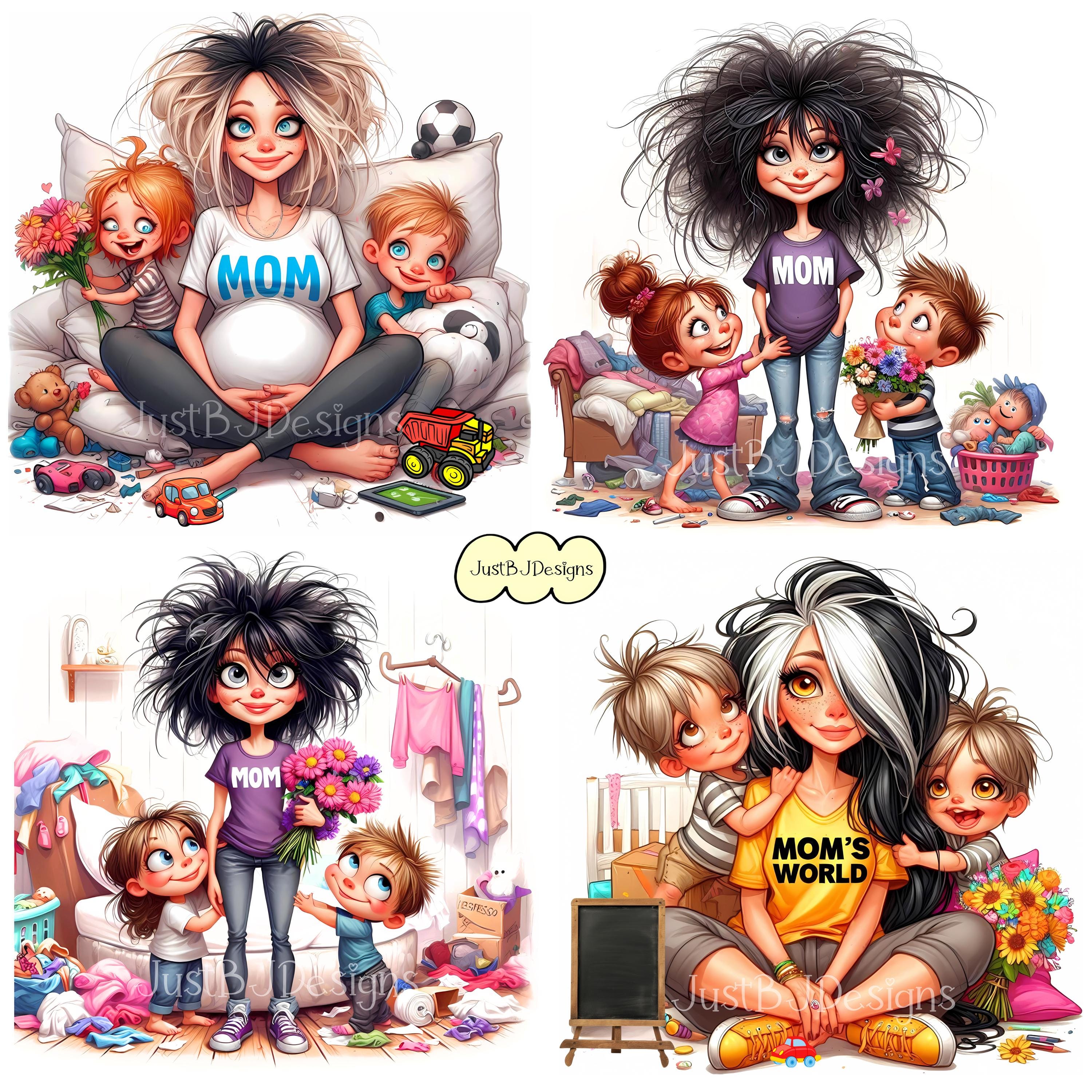Mother's Day Clipart: Whimsical Mom & Kids PNG JPG (digital Download ...