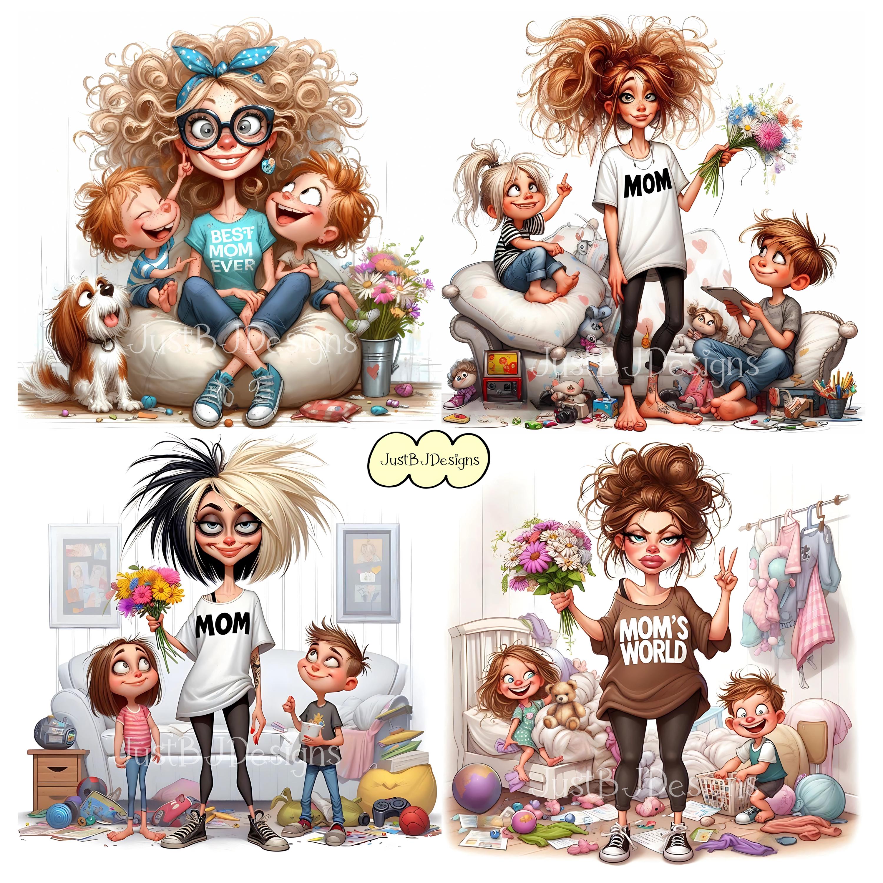 Mother's Day Clipart: Whimsical Mom & Kids PNG JPG (digital Download ...