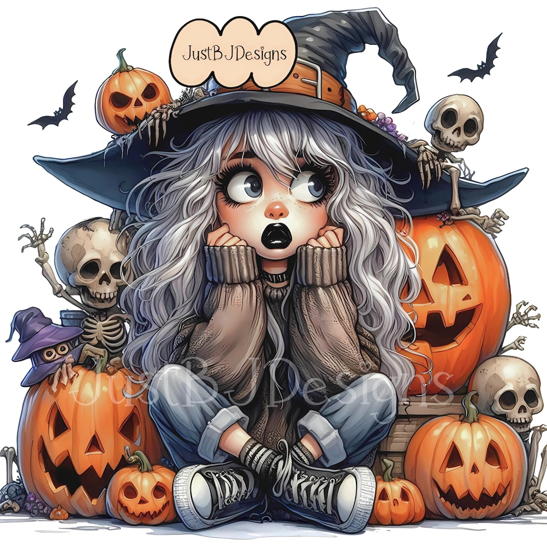 Whimsical Halloween Clipart: Pumpkin Girl PNG & JPG Images (commercial ...