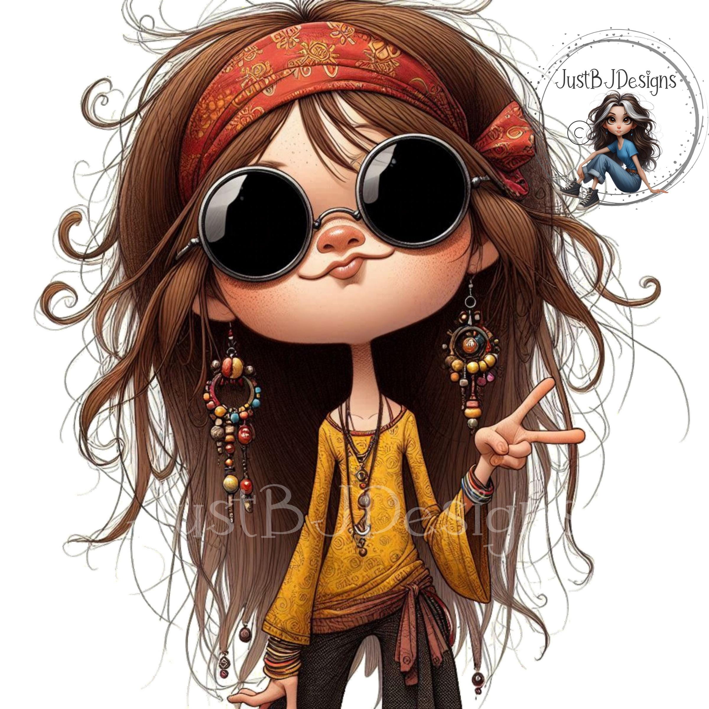 Hippie Girl Art: PNG & JPG Clipart for Commercial Use (digital Download ...