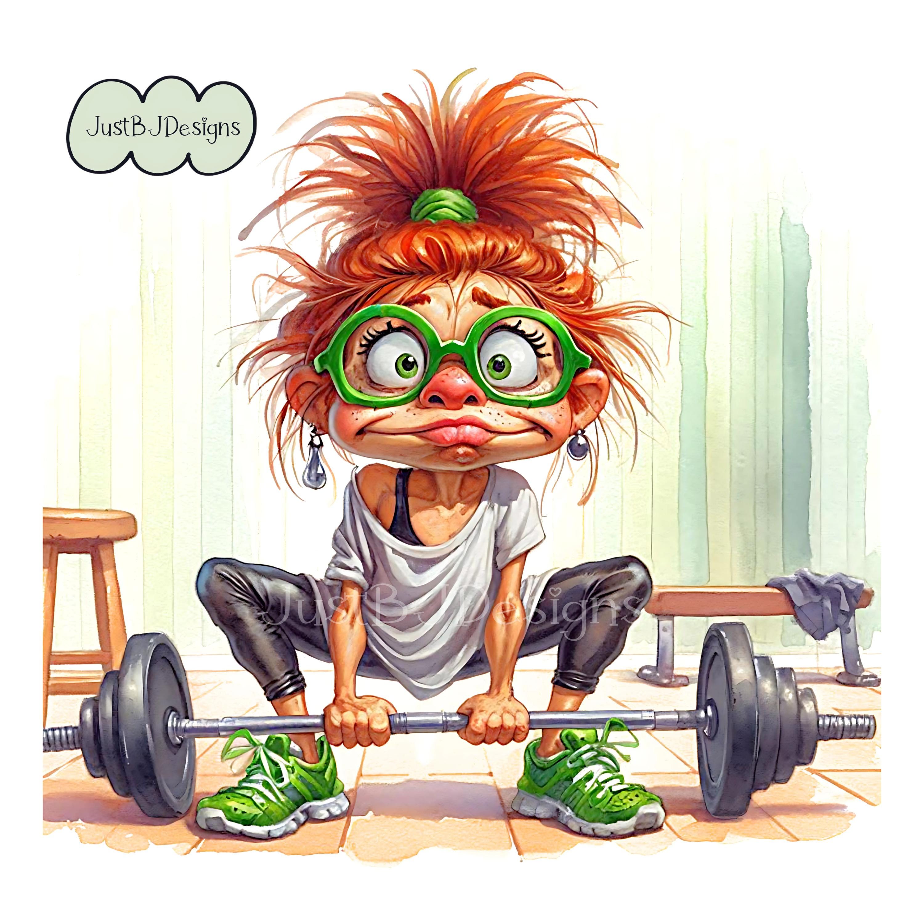 Work Out Lady Funny Whimsy Quirky Clipart - 20 JPG High Resolution ...
