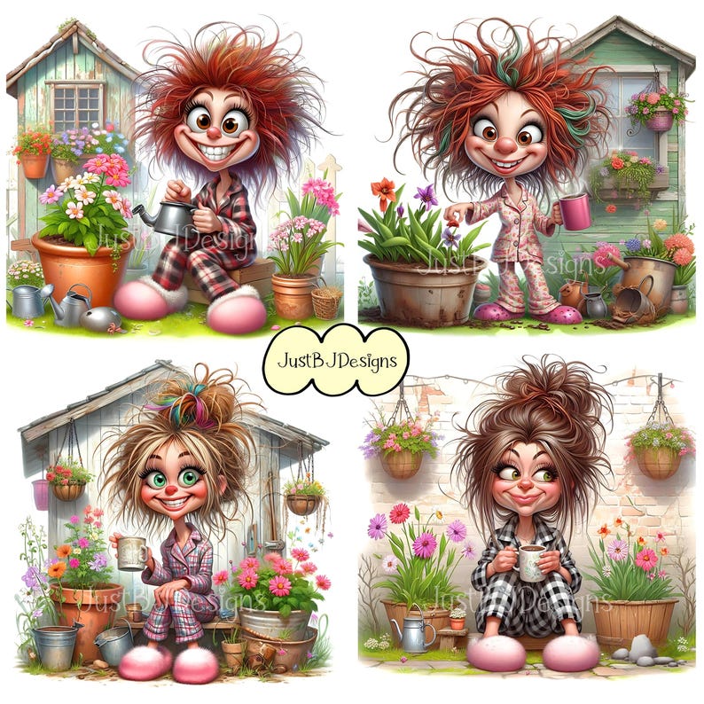 Whimsical Quirky Spring Morning Lady Clipart Bundle (30 Images) Digital ...