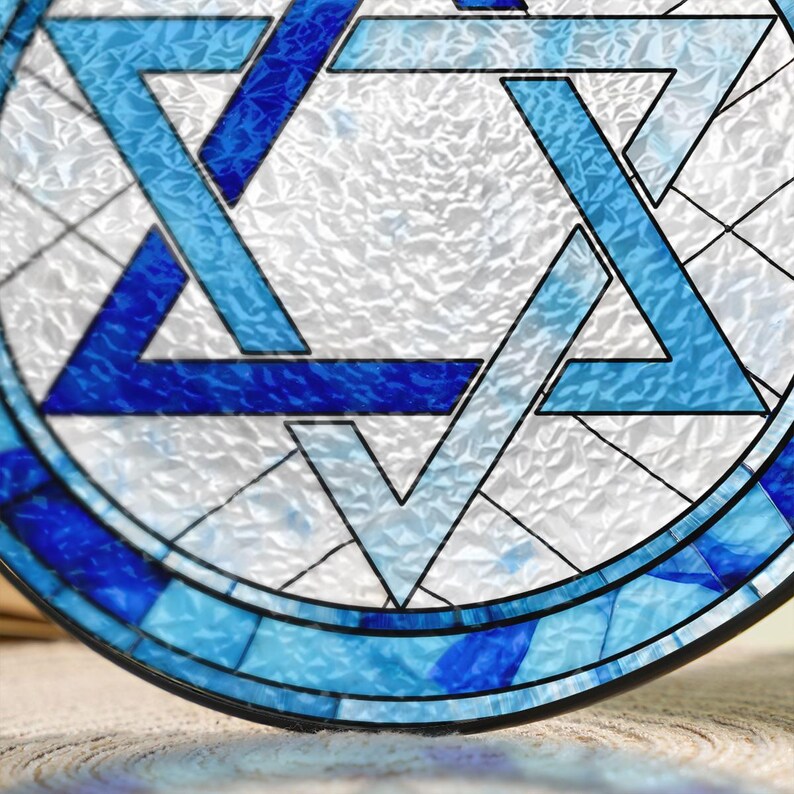 Jewish Star of David Suncatcher, Hanukkah Stained Glass Window Hanging ...