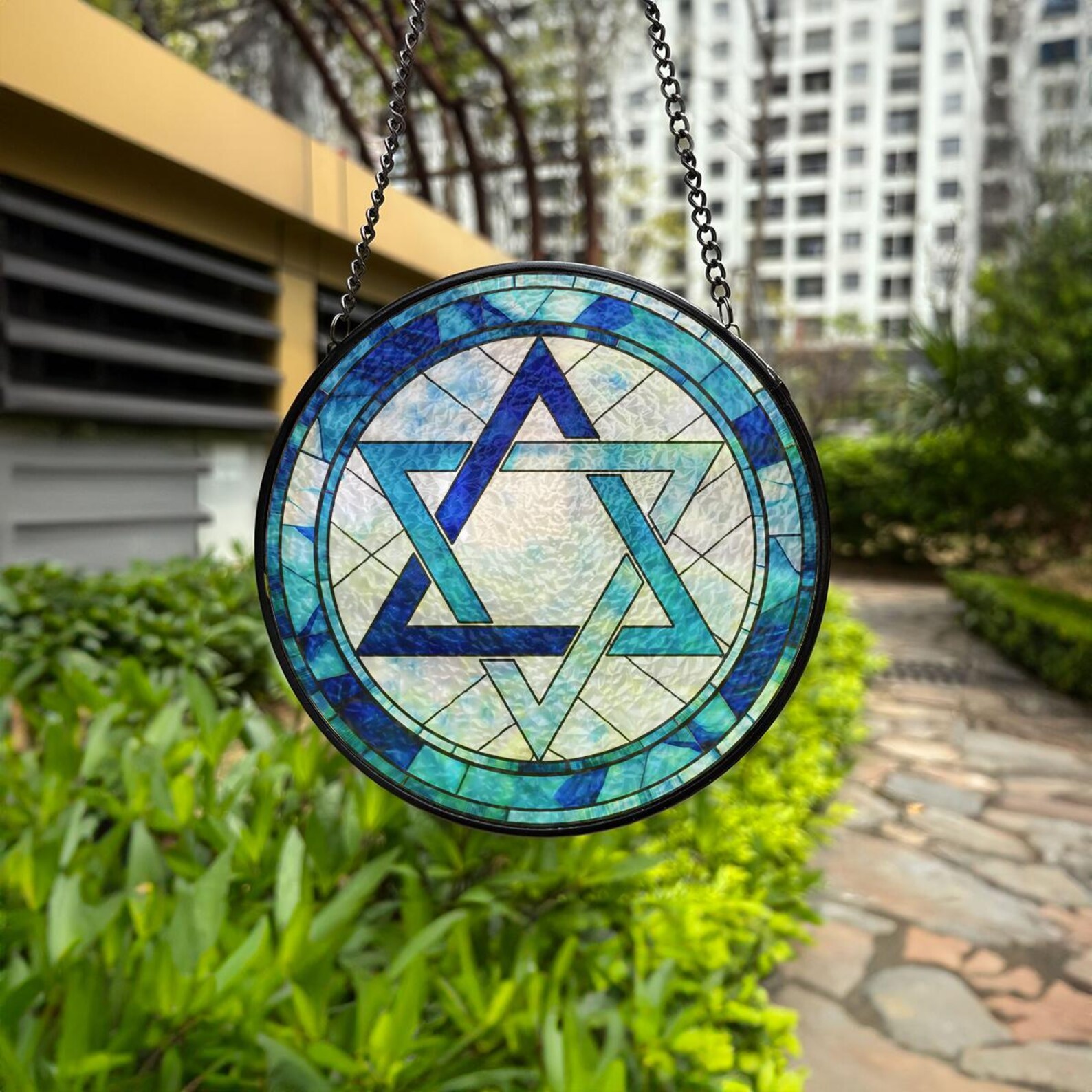 Jewish Star of David Suncatcher, Hanukkah Stained Glass Window Hanging ...