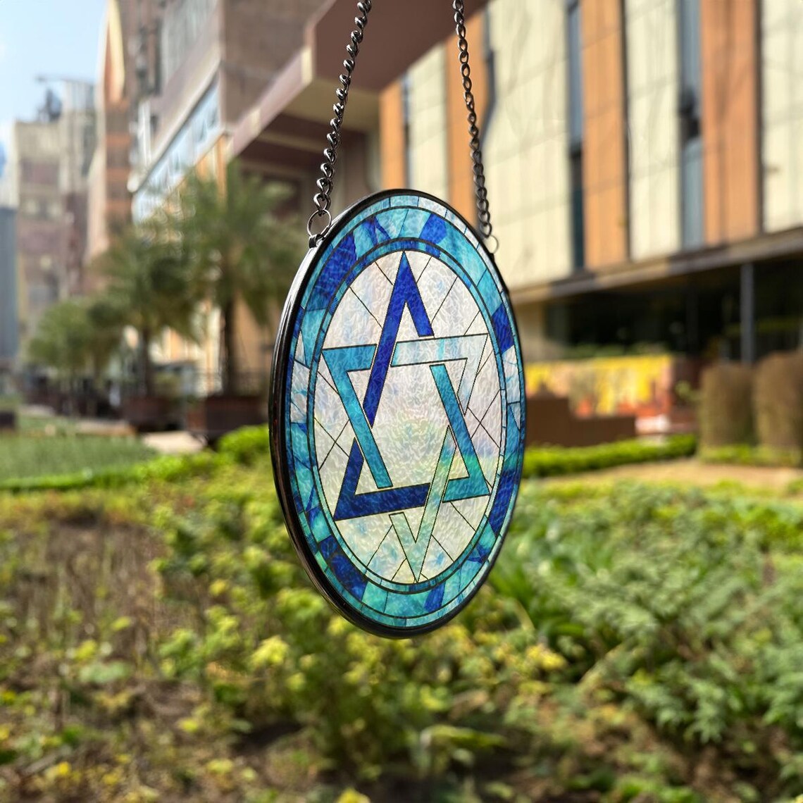 Jewish Star of David Suncatcher, Hanukkah Stained Glass Window Hanging ...
