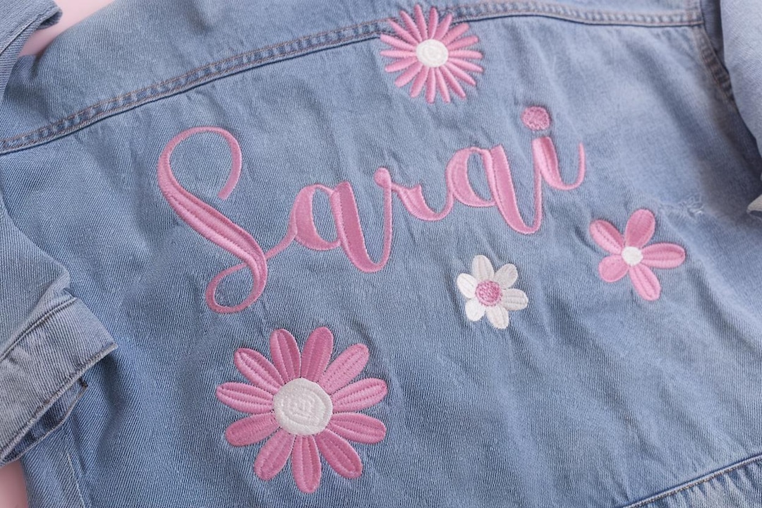 Custom Embroidered Kids Denim Jacket, Flower Jean Jacket - Etsy