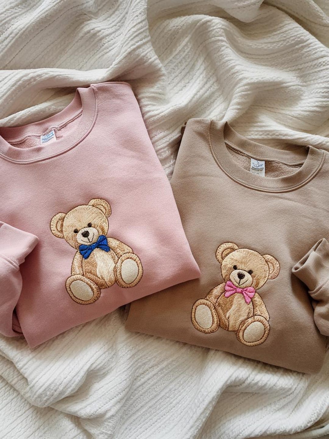 Teddy Bear Embroidered Sweatshirt, Couple Sweatshirt, Embroidered ...