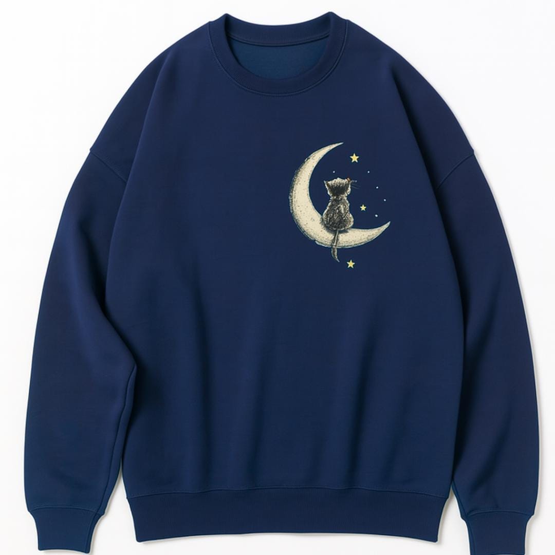 Mystic Cat on the Moon Embroidered Sweatshirts,cat Moon Sweatshirts ...