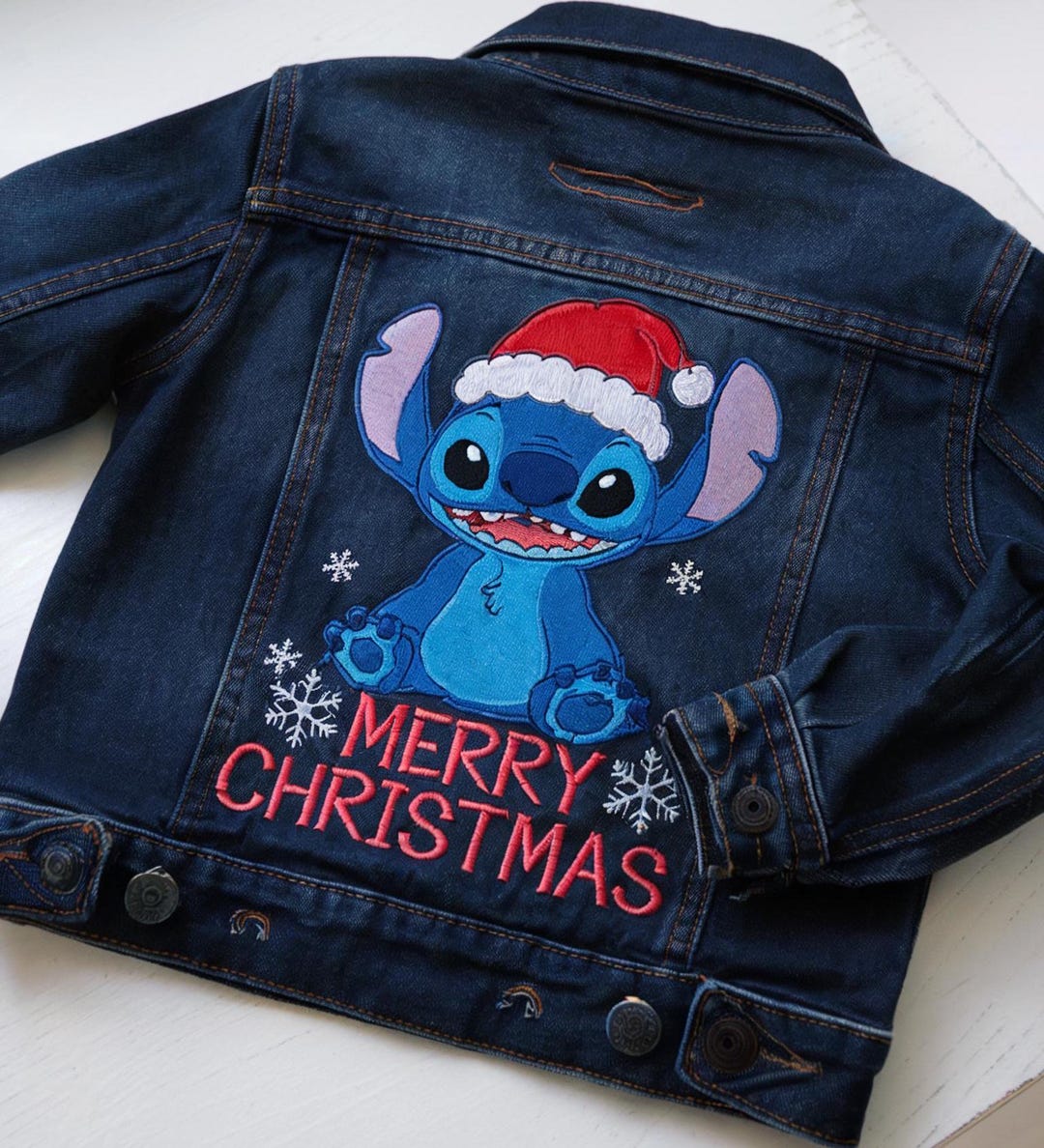 Stitch Christmas Embroidered Denim Jacket, Cute Jean Jacket ...