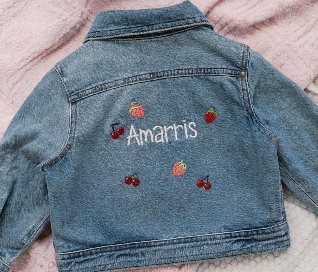 Customs Name Embroidered Kid Denim Jacket, Fruits Jean Jacket ...