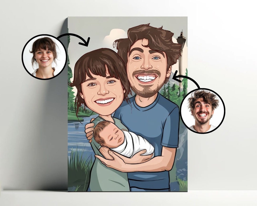 Personalized Birth Portrait Customizable Newborn Cartoon Poster, Baby ...