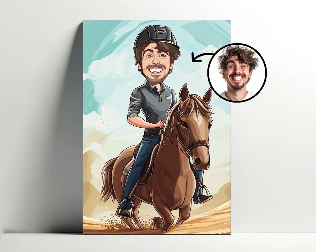 Custom Cartoon Rider Portrait Customizable Cartoon Horse Riding Poster ...