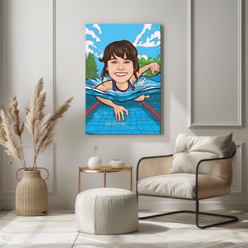Personalized Swimming Portrait | Customizable Cartoon Girl Swimmer ...