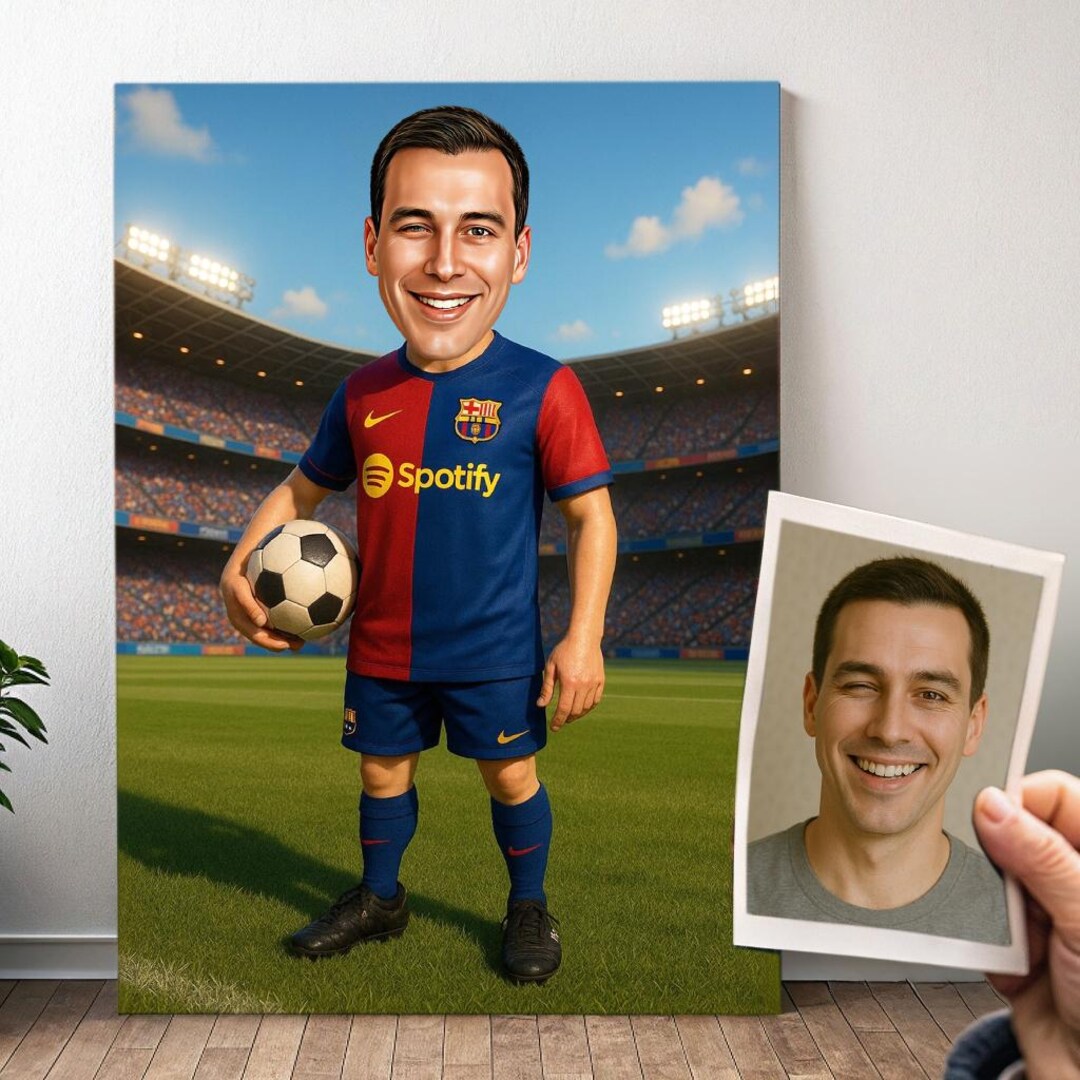 Personalized Football Portrait BARCELONA - Cartoon Man Caricature With ...