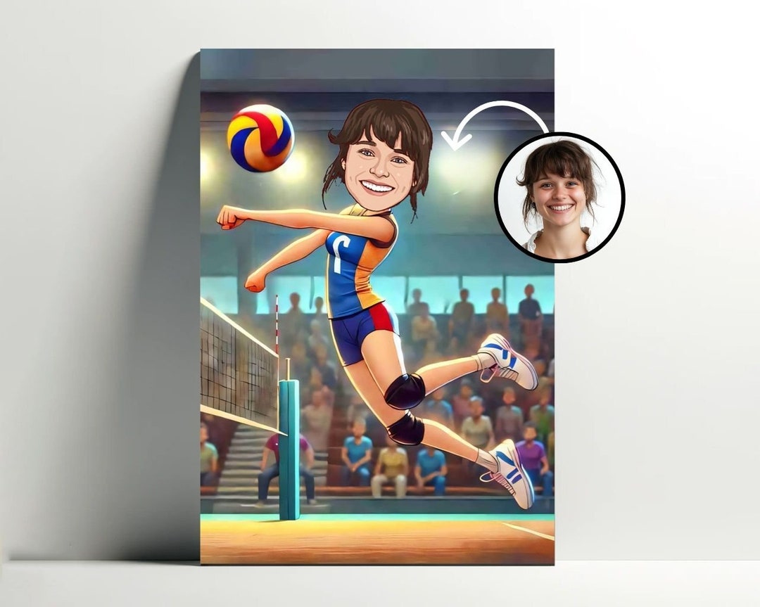 Personalized Portrait Volleyball Player Customizable Volleyball Cartoon ...