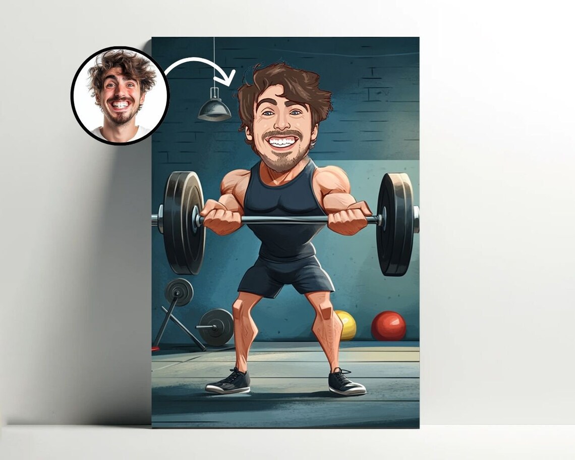 Personalized Bodybuilding Portrait | Customizable Cartoon Fitness ...