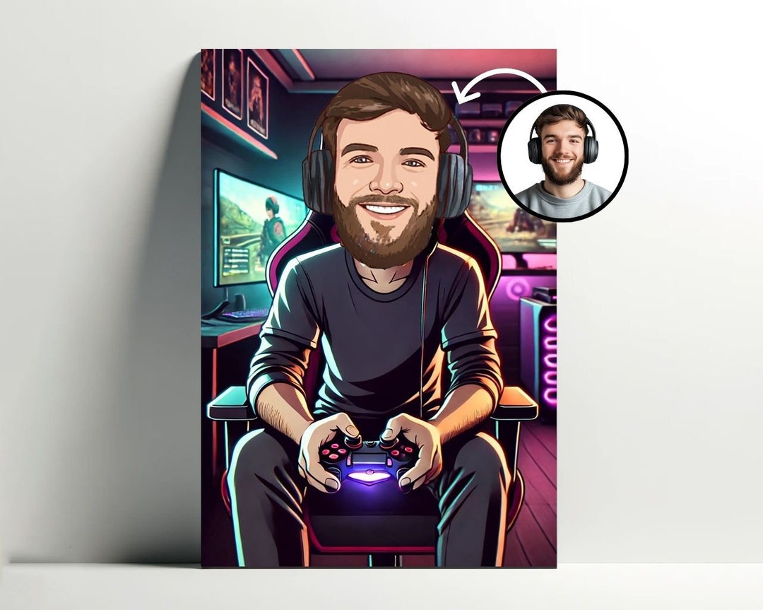 Personalized Gamer Portrait | Customizable Cartoon Gamer Poster, Photo ...