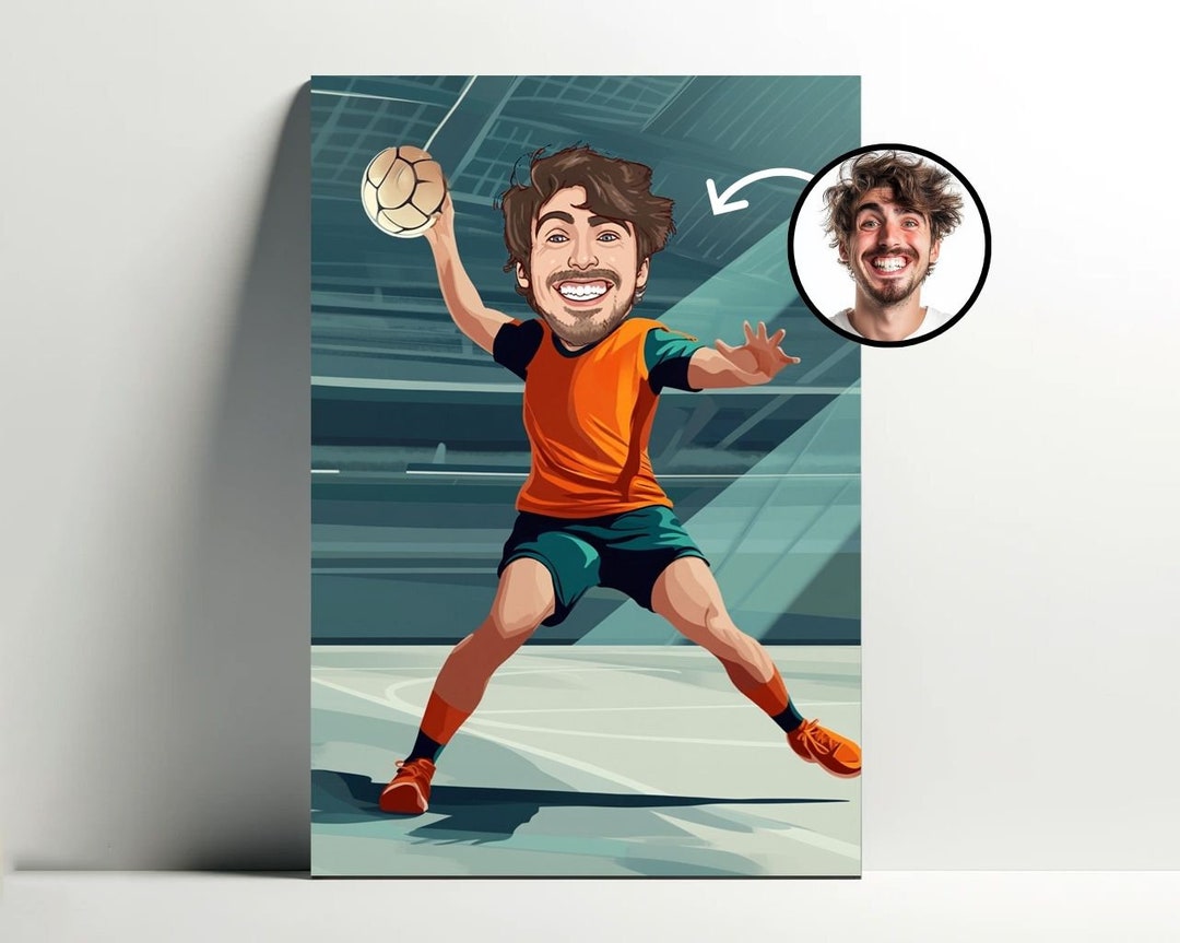 Personalized Portrait Handball Player Man Customizable Cartoon Poster ...