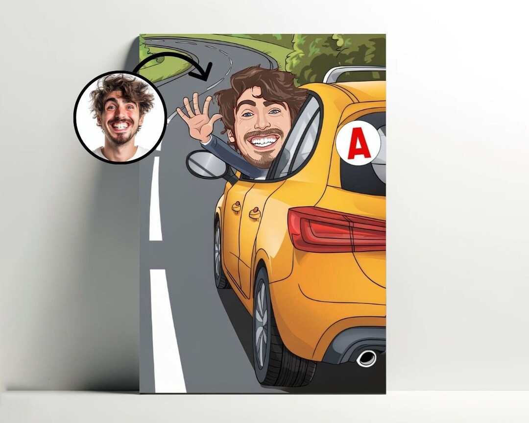 Personalized Portrait Young Driver Customizable Car Cartoon Poster ...