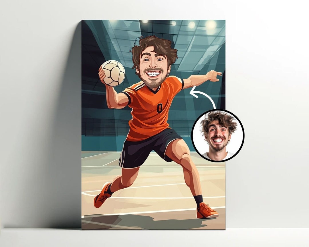Personalized Portrait Handball Player Customizable Cartoon Poster ...