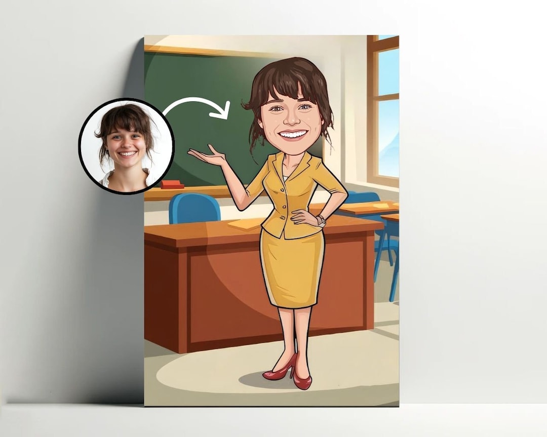 Personalized Teacher Portrait Customizable Teacher Cartoon Poster ...