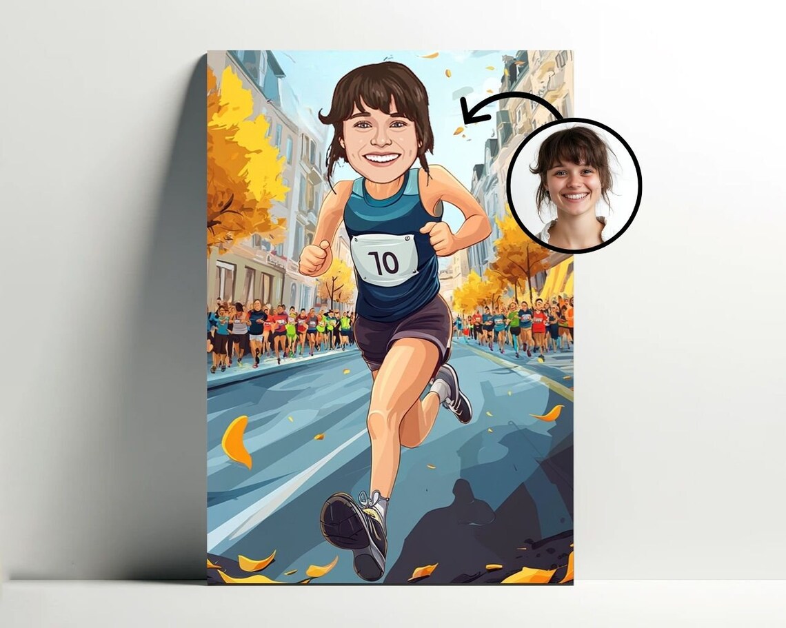 Personalized Runner Portrait | Customizable Cartoon Girl Marathon ...