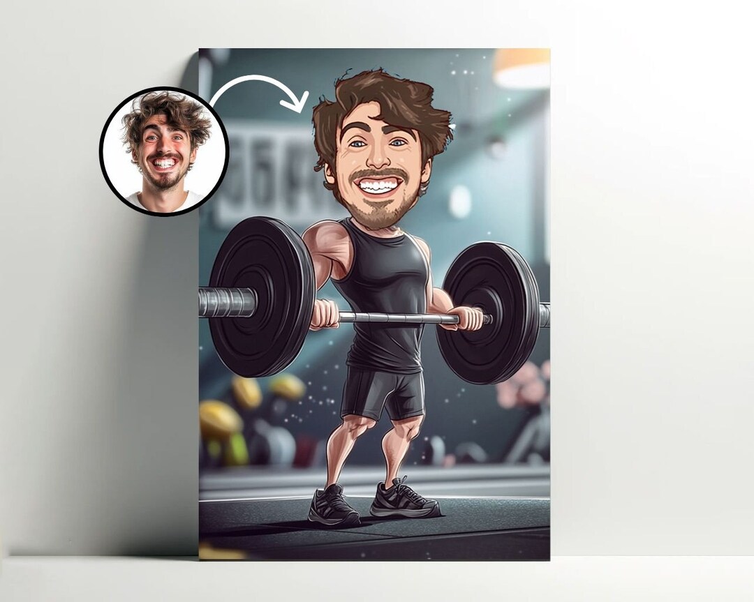 Custom Bodybuilding Portrait Customizable Gym Cartoon Poster, Photo ...