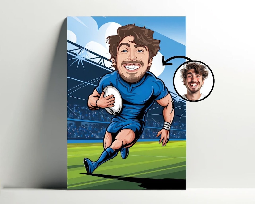 Custom Rugby Player Portrait Customizable Rugbyman Cartoon Man Poster ...