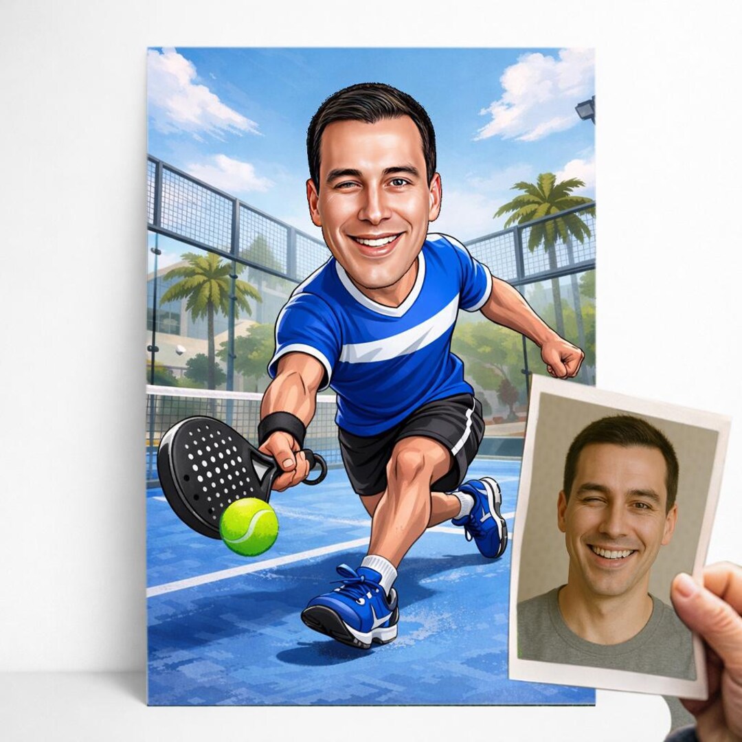 Personalized Padel Portrait – Custom Cartoon Caricature Poster, Sports ...