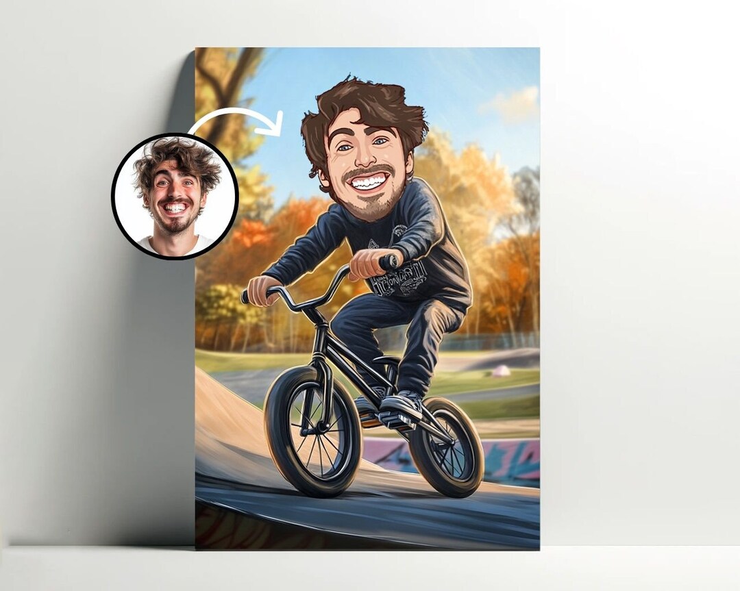 Custom BMX Portrait | Customizable BMX Cartoon Man Poster, Photo ...