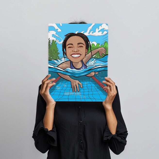 Personalized Swimming Portrait | Customizable Cartoon Girl Swimmer ...