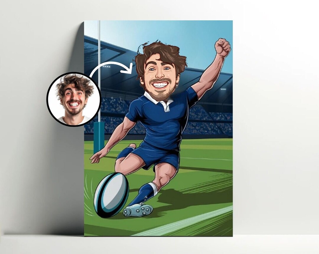 Custom Portrait Rugby Player Customizable Rugbyman Cartoon Man Poster ...