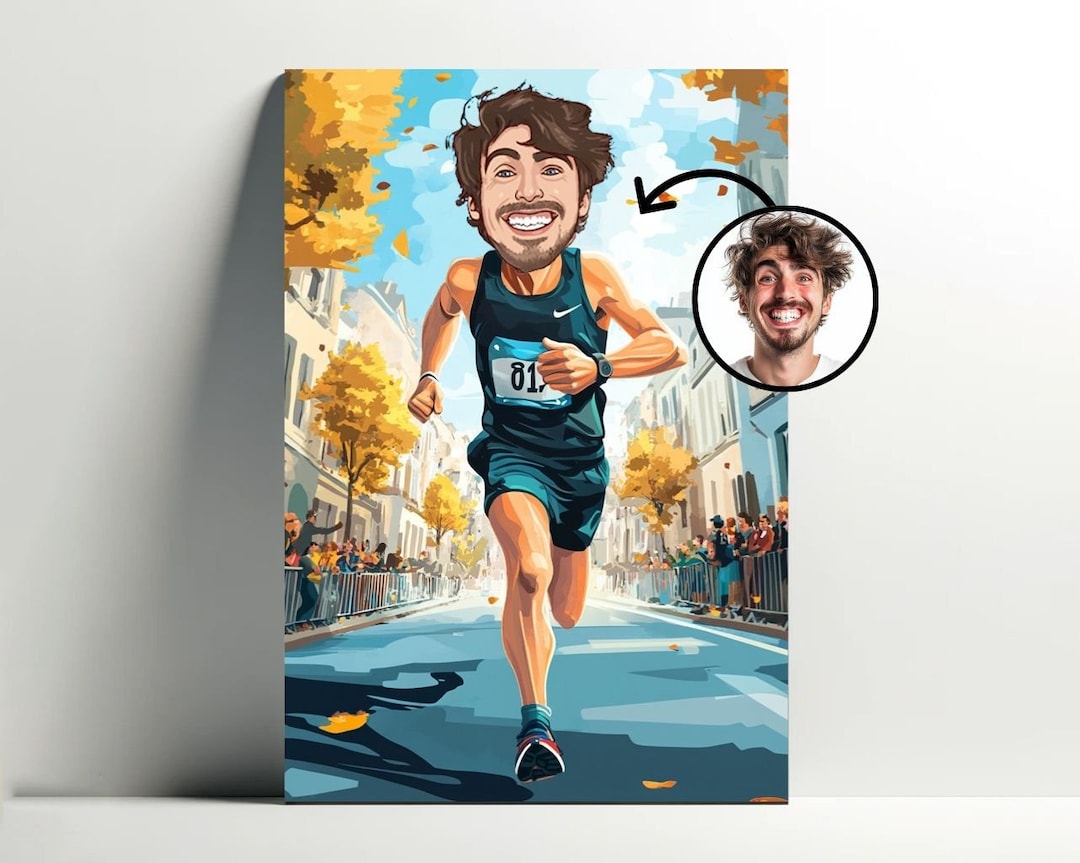 Custom Portrait Runner Customizable Marathon Running Cartoon Poster ...