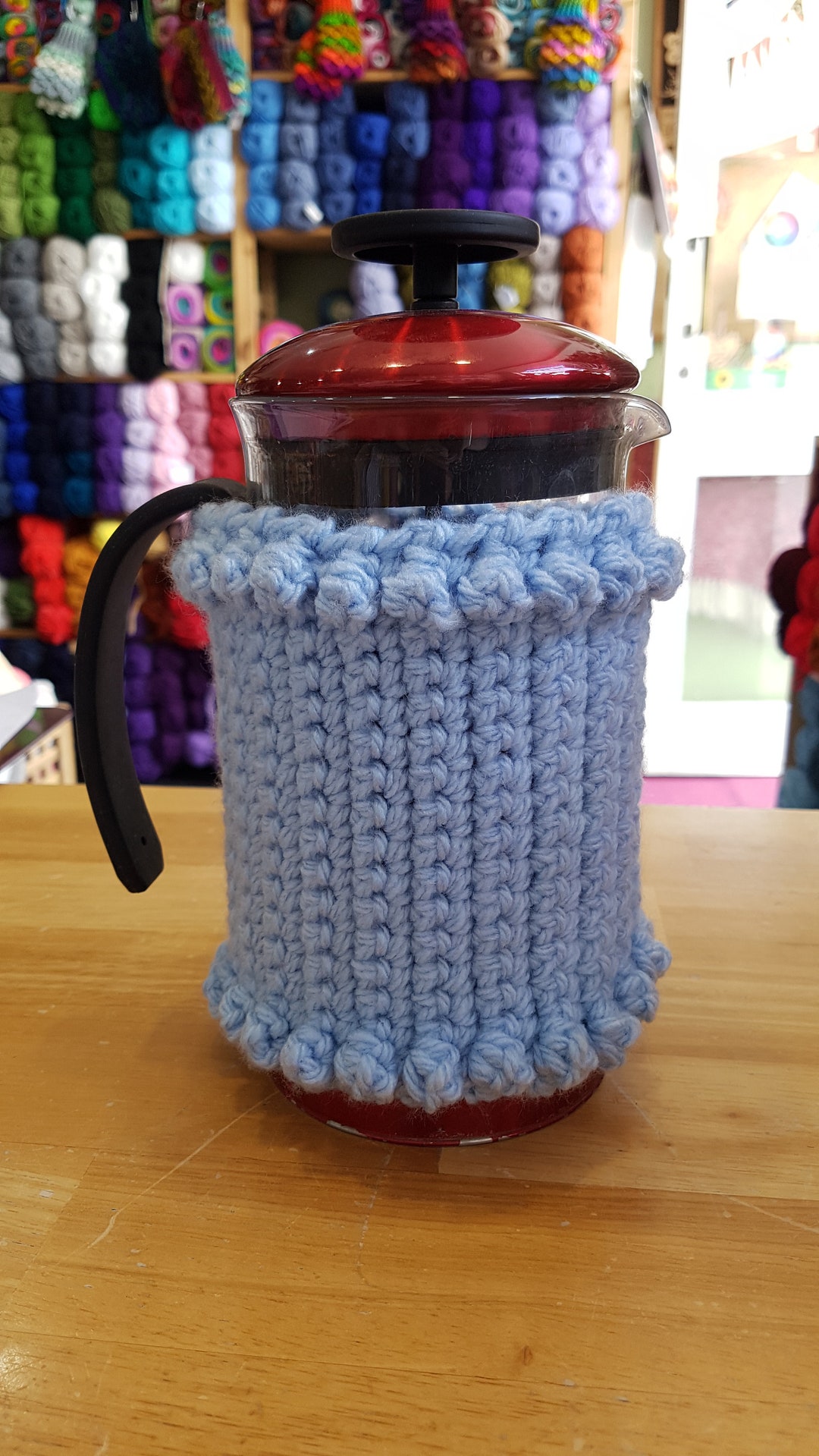 Blue Crochet Cafetiere Cover, Blue French Press Cover, Crochet ...