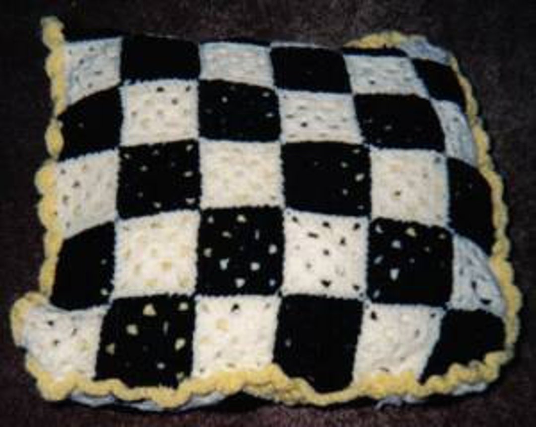 Crocheted Black-yellow and White Checkerboard Like- Quillo-like Afghan ...