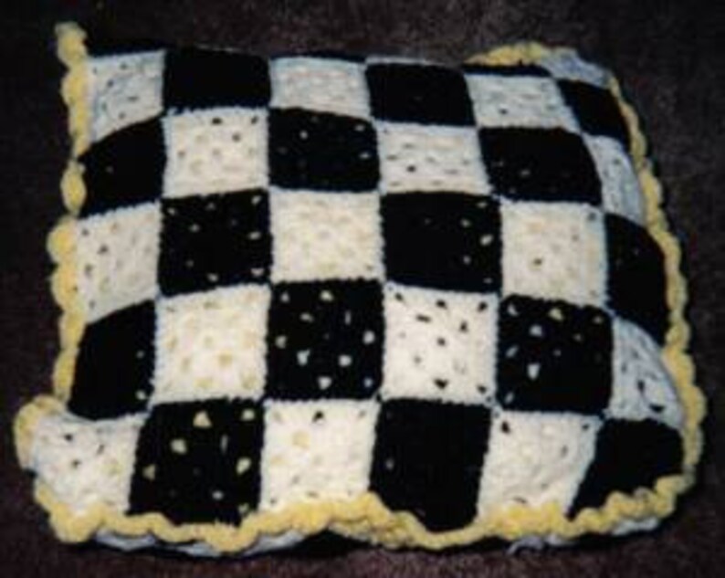 Crocheted Black-yellow and White Checkerboard Like- Quillo-like Afghan ...