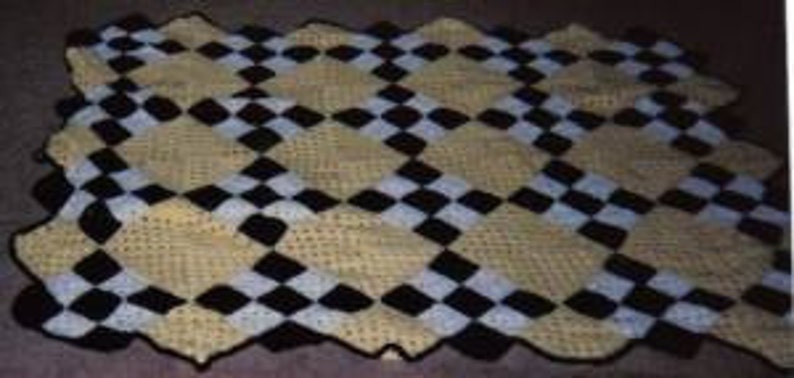Crocheted Black-yellow and White Checkerboard Like- Quillo-like Afghan ...