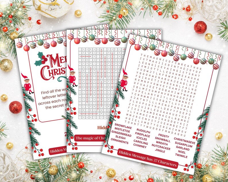 Christmas Word Search Puzzle With Hidden Message | 20 Words Printable ...