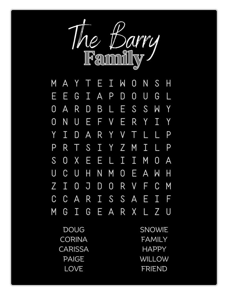 Personalized Family Word Search Art: Custom Keepsake (digital Download ...