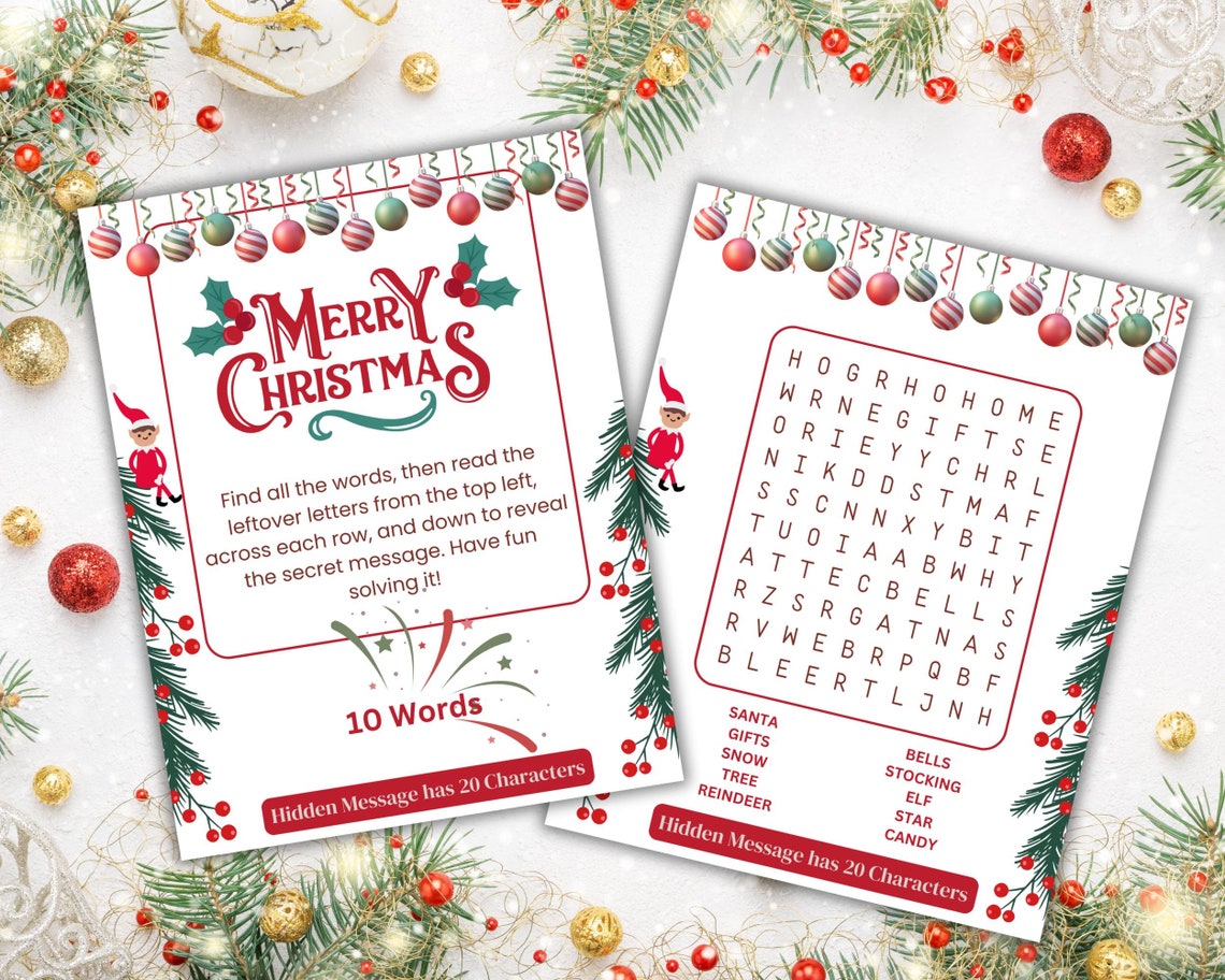 Christmas Word Search Puzzle With Hidden Message | 10 Words Printable ...