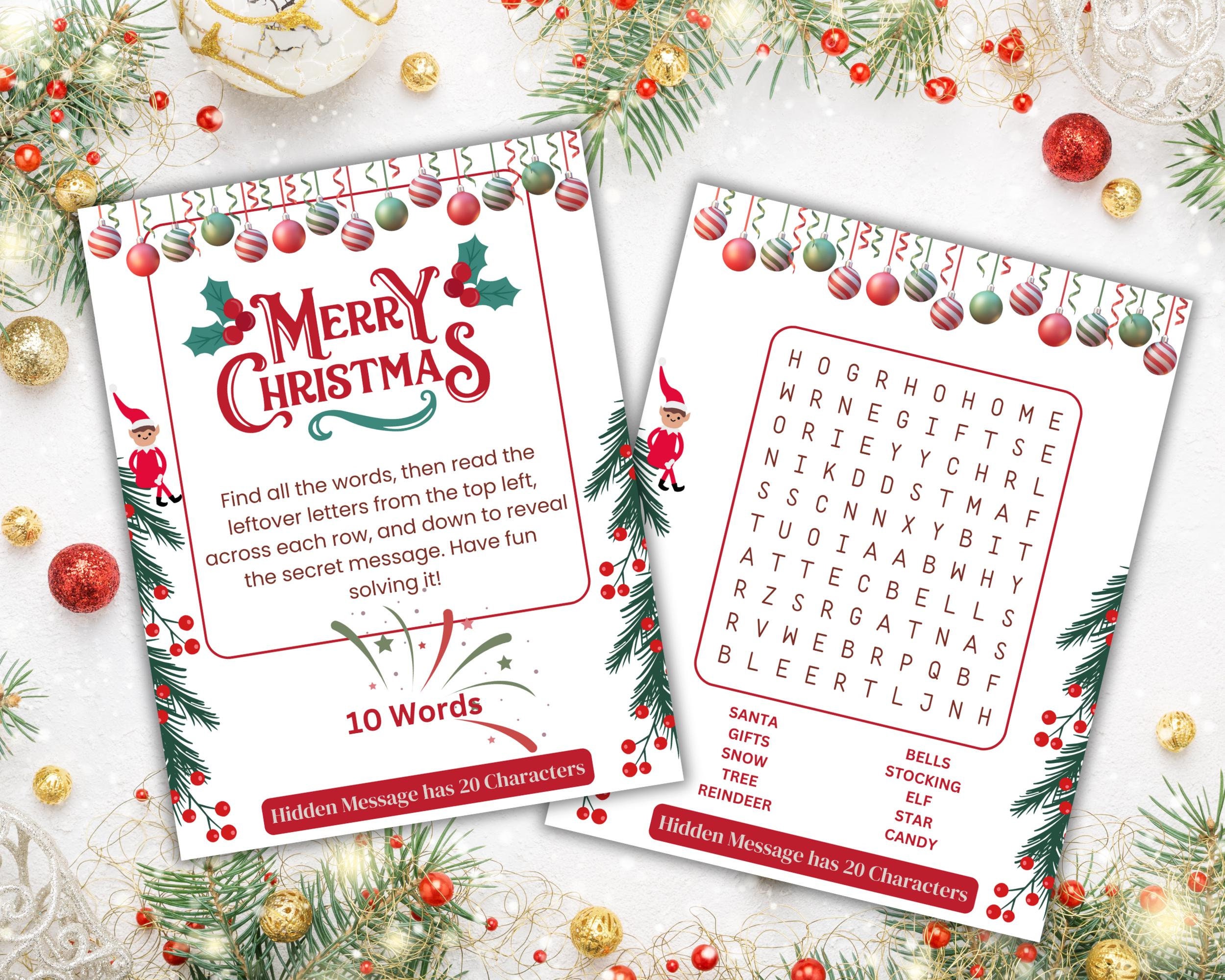 Christmas Word Search Puzzle With Hidden Message 10 Words Printable ...