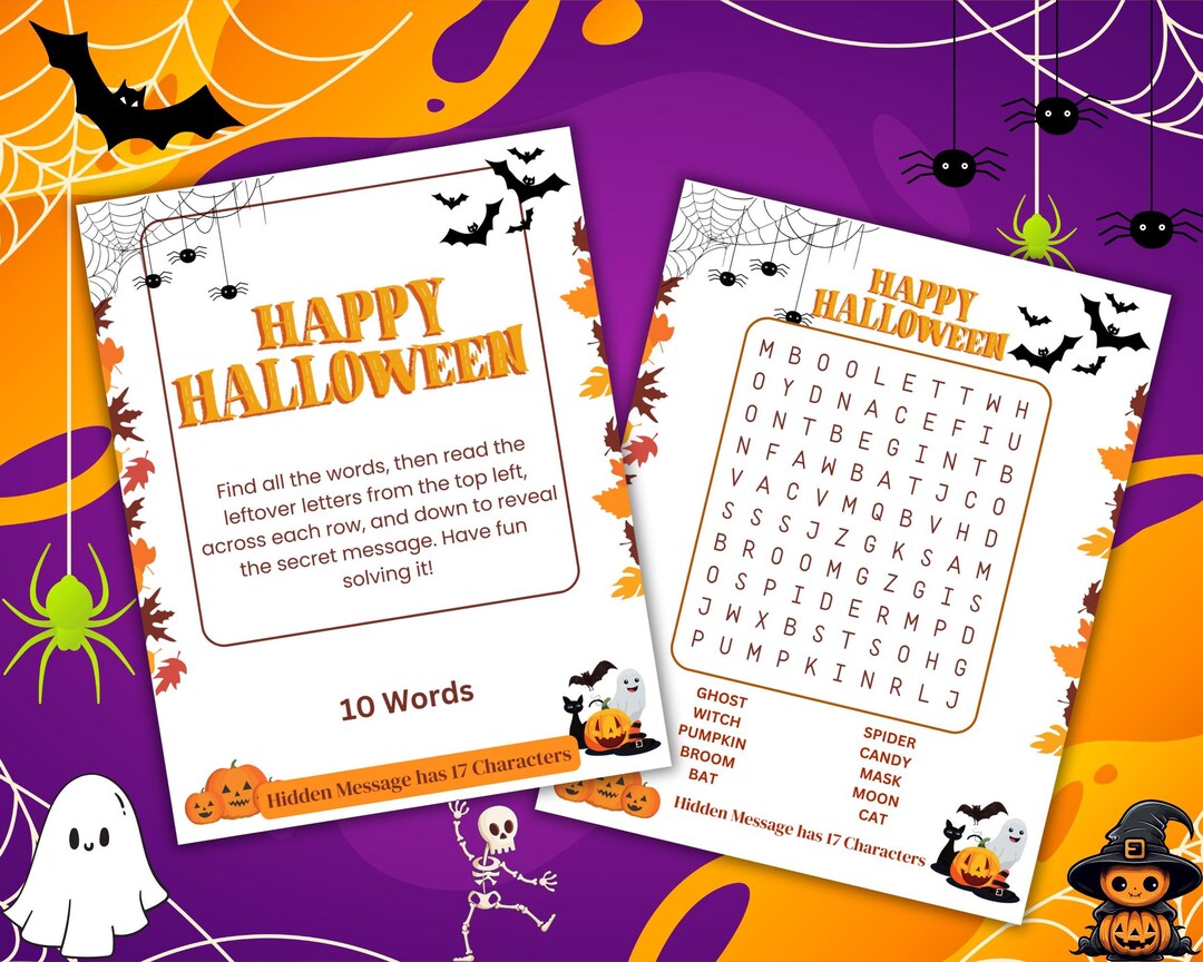 Happy Halloween Word Search Puzzle With Hidden Message | 10 Words ...