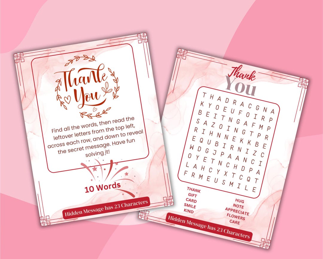 Thank You Word Search Puzzle With Hidden Message | 10 Words Printable ...